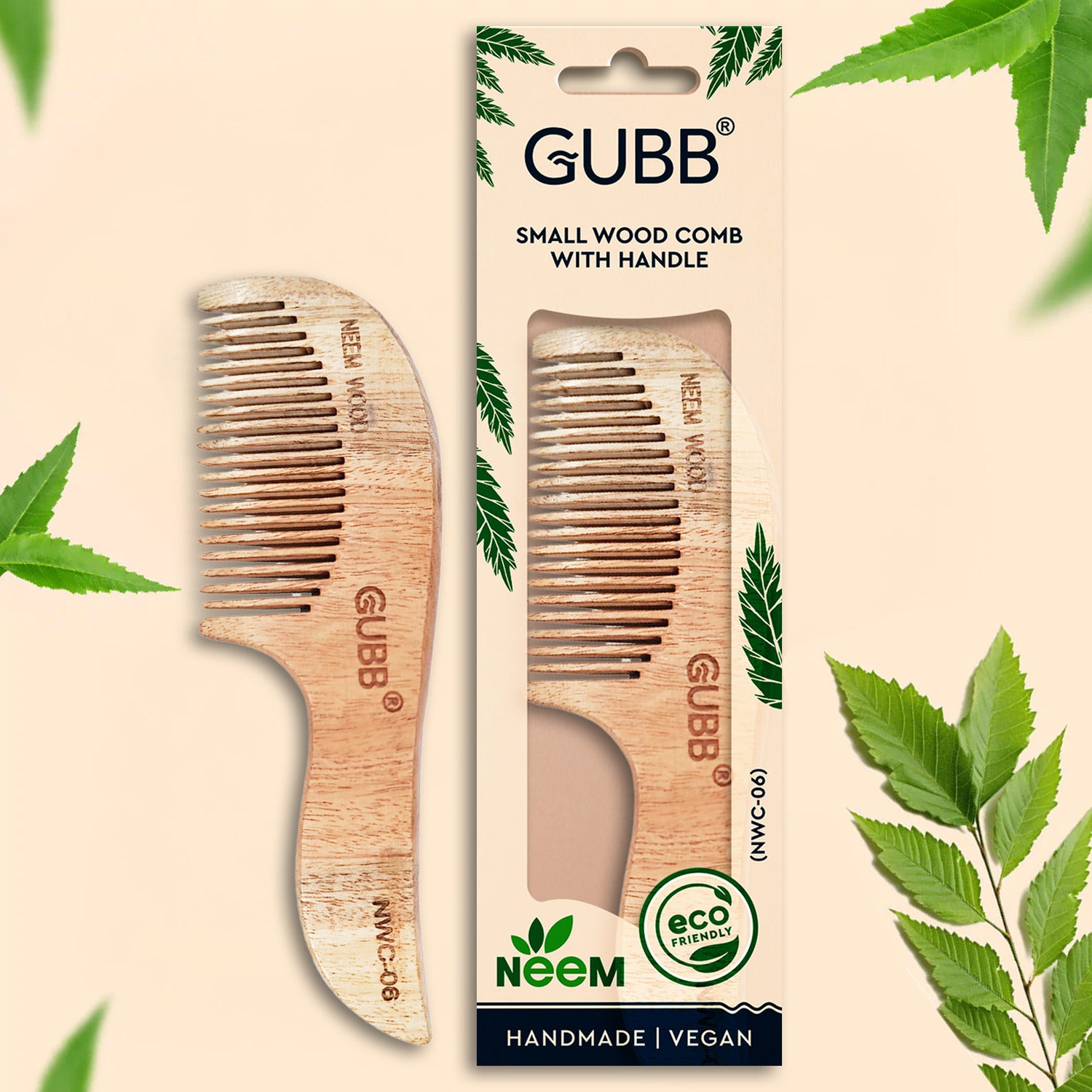 Small Neem Wood Hair Comb With Handle – GUBB WORLD